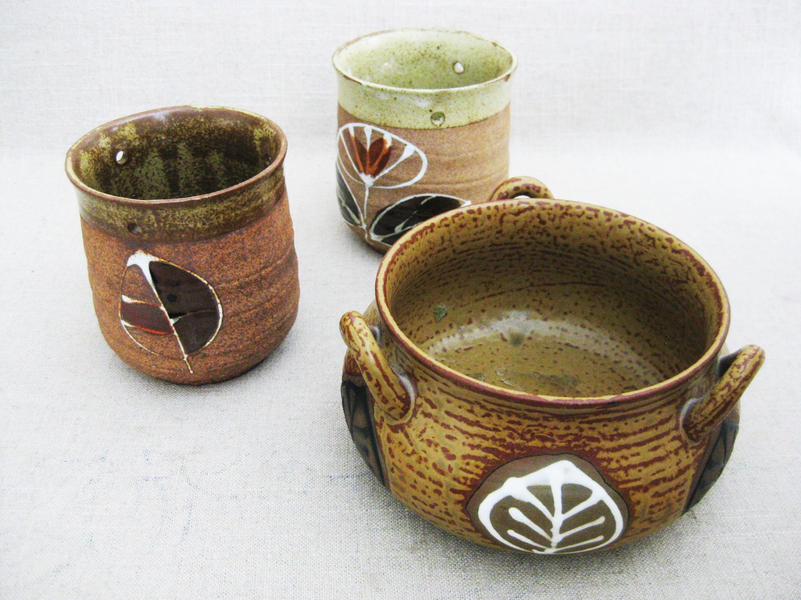 Vintage Ceramic Planters, Collection of Hanging Pots, Rustic Cabin Decor