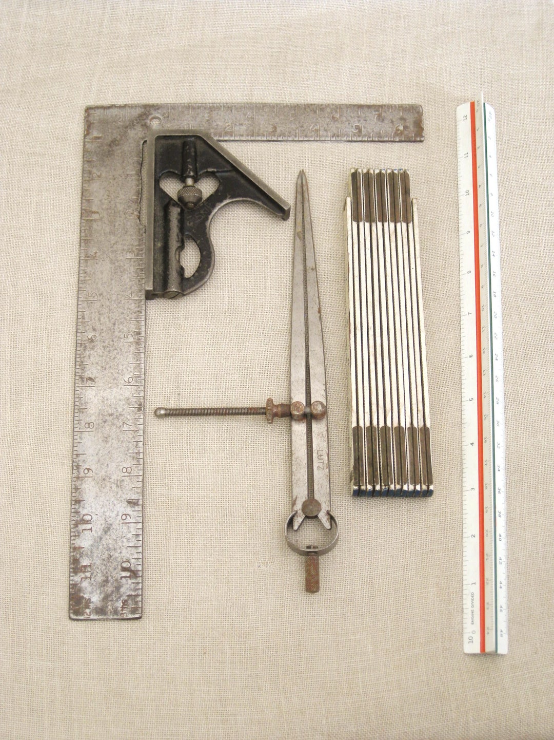 Vintage Ruler Collection Measuring Device Folding Ruler Level Calipers ...