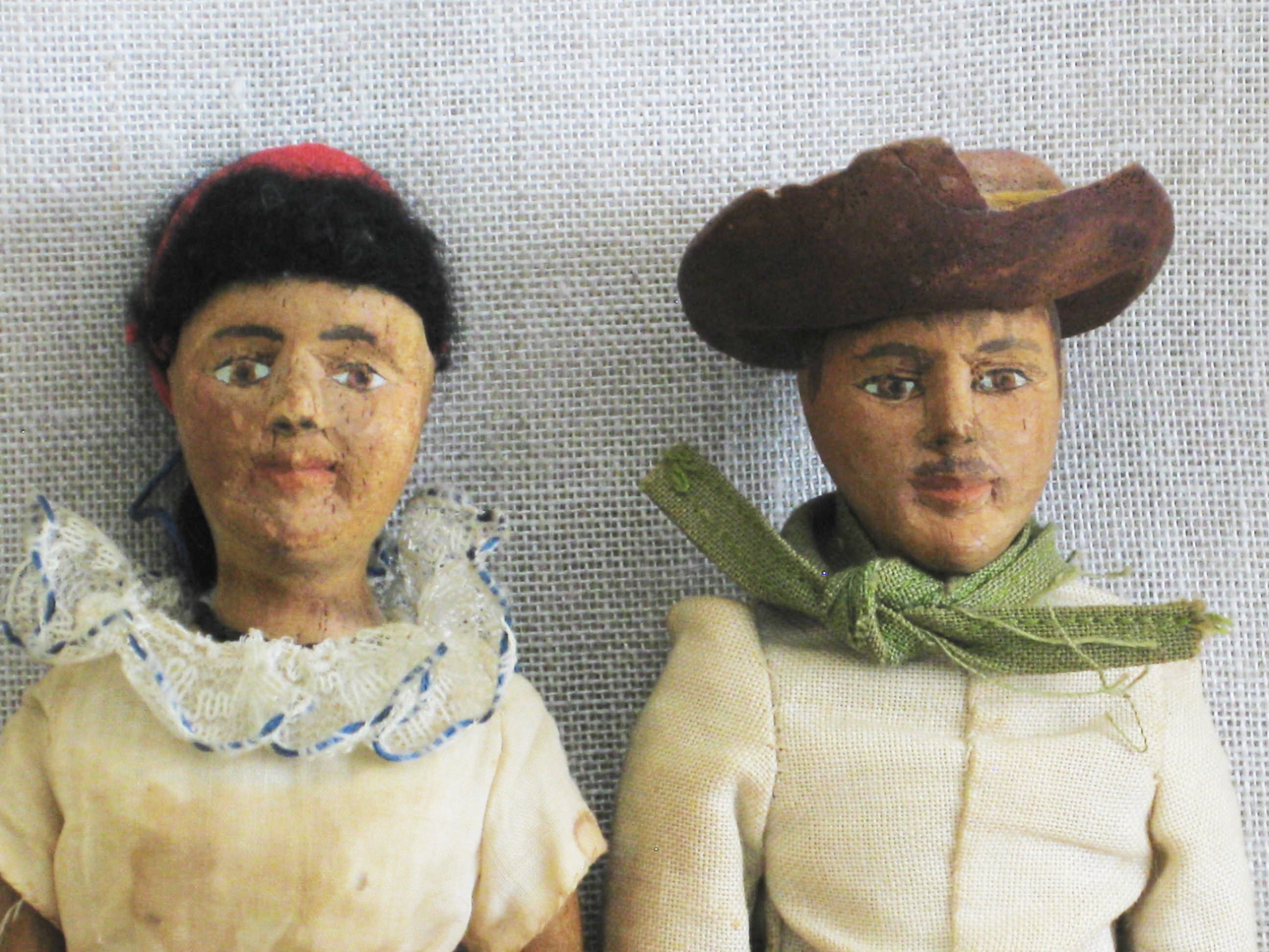 Vintage Folk Art Dolls, Hand Carved Wood, Pair, Male Female Couple ...