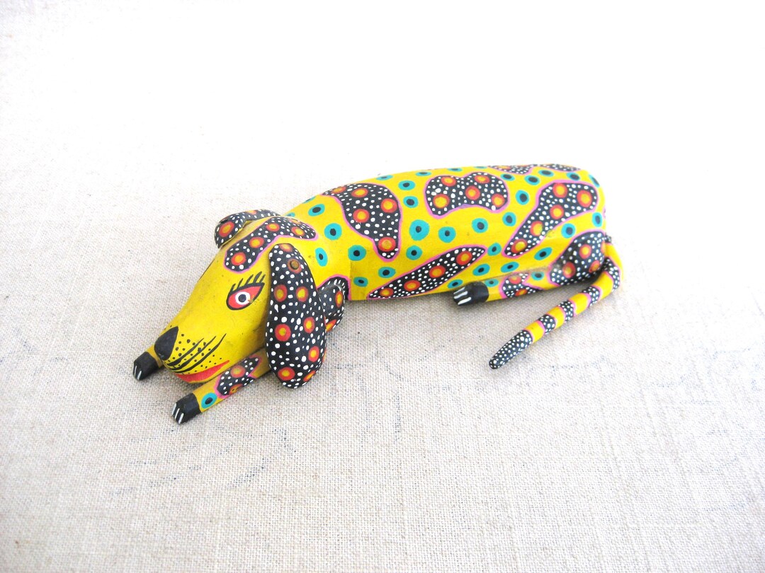 Mexican Folk Art Carved Painted Dog Sculpture, Alebrijes Oaxaca Wood ...