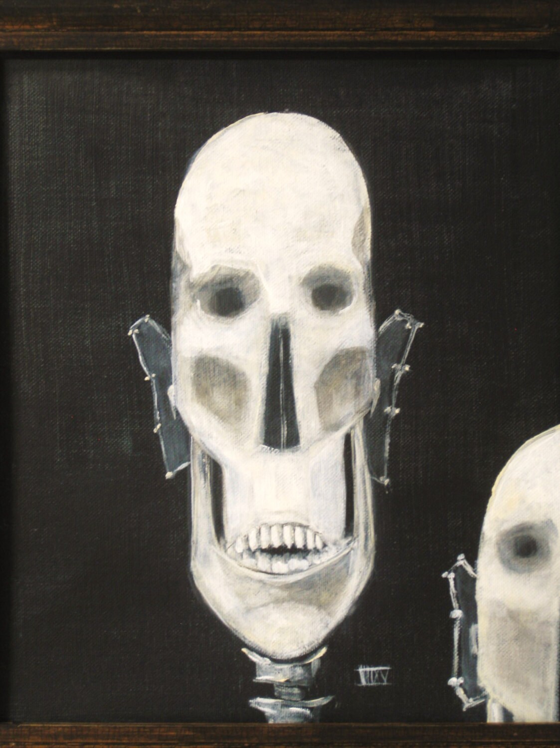 Surreal Male Skull Portrait Painting, Original Fine Art, Framed Wall Decor