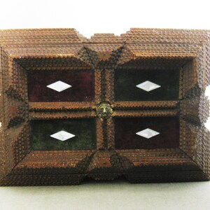 Vintage Tramp Art, Folk Art Sewing Box, Cigar Box Art, Chipped Wood ...
