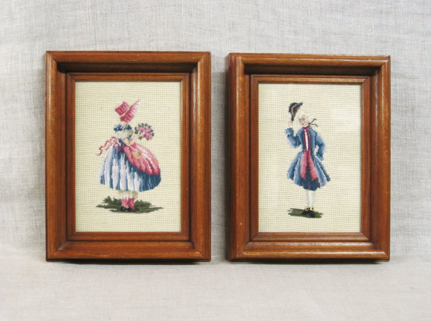 Vintage Needlepoint Set Male and Female Portrait, Petit Point, Pair ...