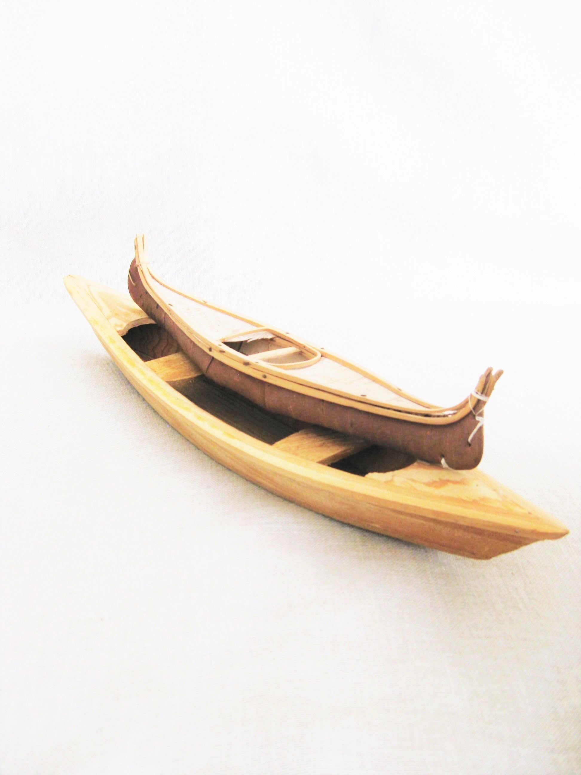 Vintage Folk Art Canoe Collection, Birch Bark, Canada, Primitive Carved ...