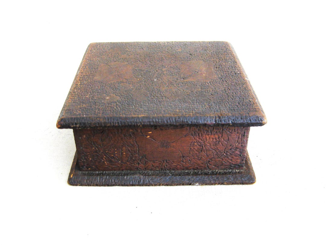 Vintage Wooden Desk Box Hand Carved Floral Design, Office Storage and ...