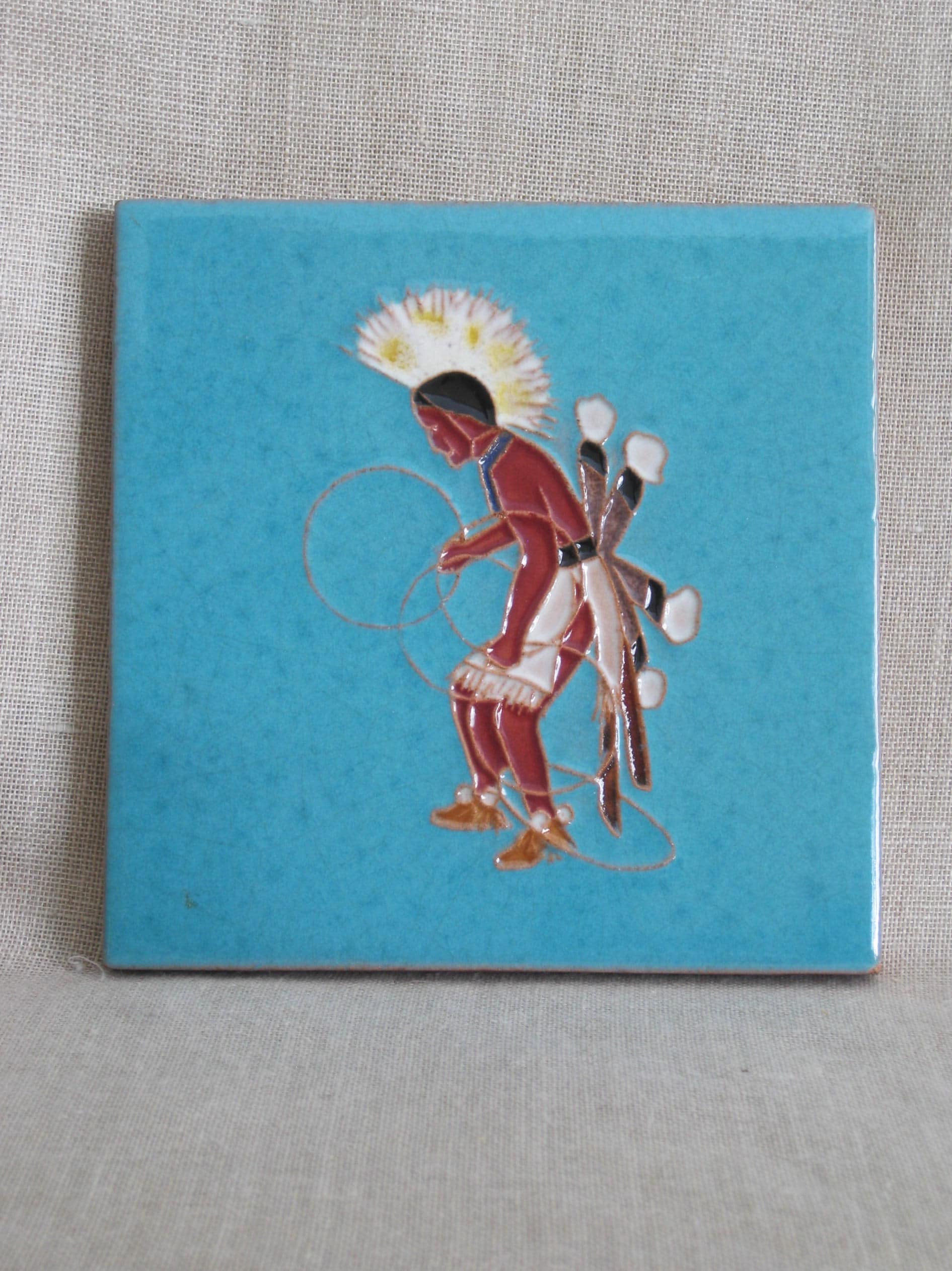 Vintage McKusick Decorative Ceramic Tile, Native American Indian, Hoop ...