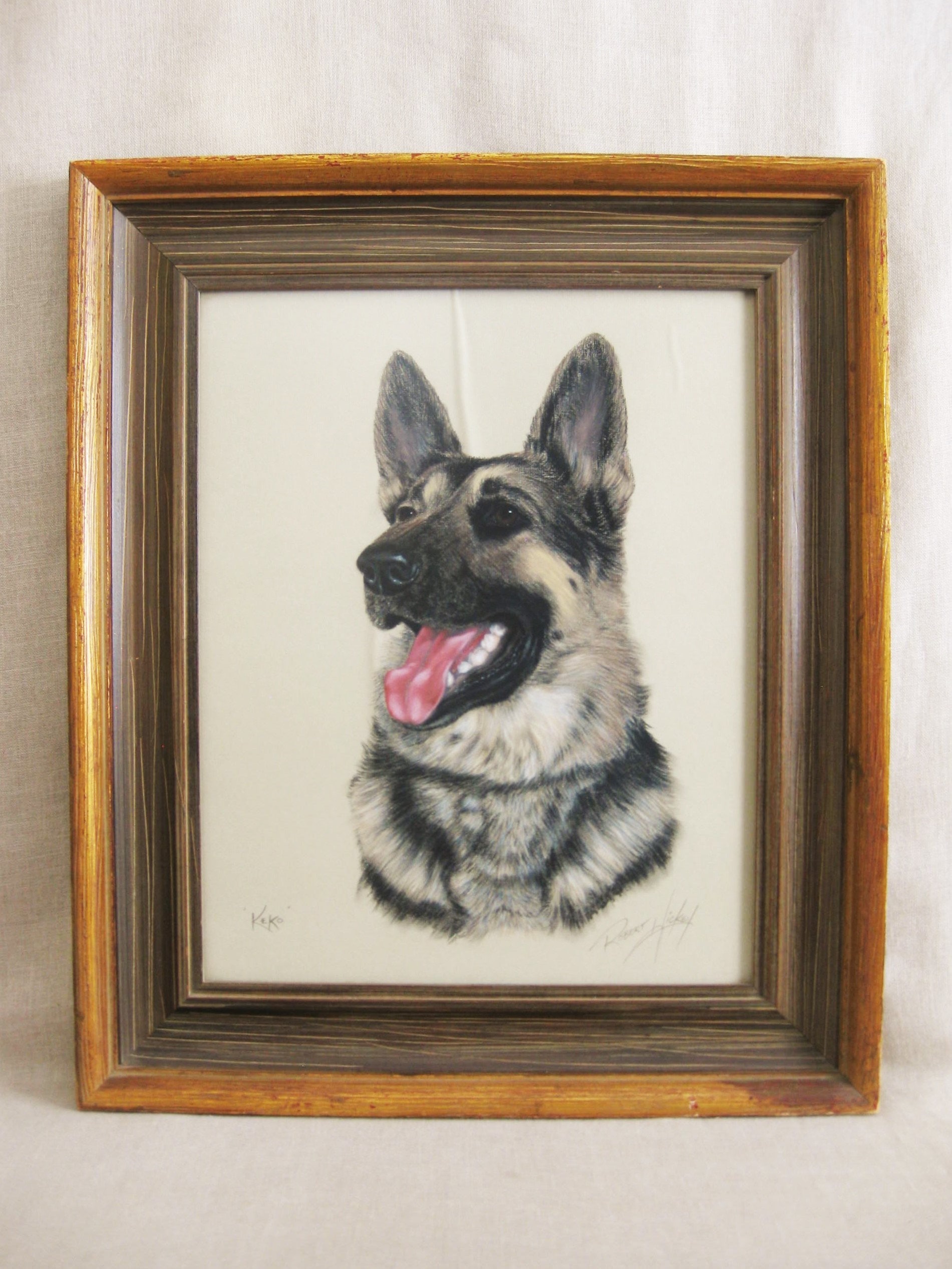 Vintage Robert Hickey Dog Portrait, German Shepherd, Pastel Drawing ...