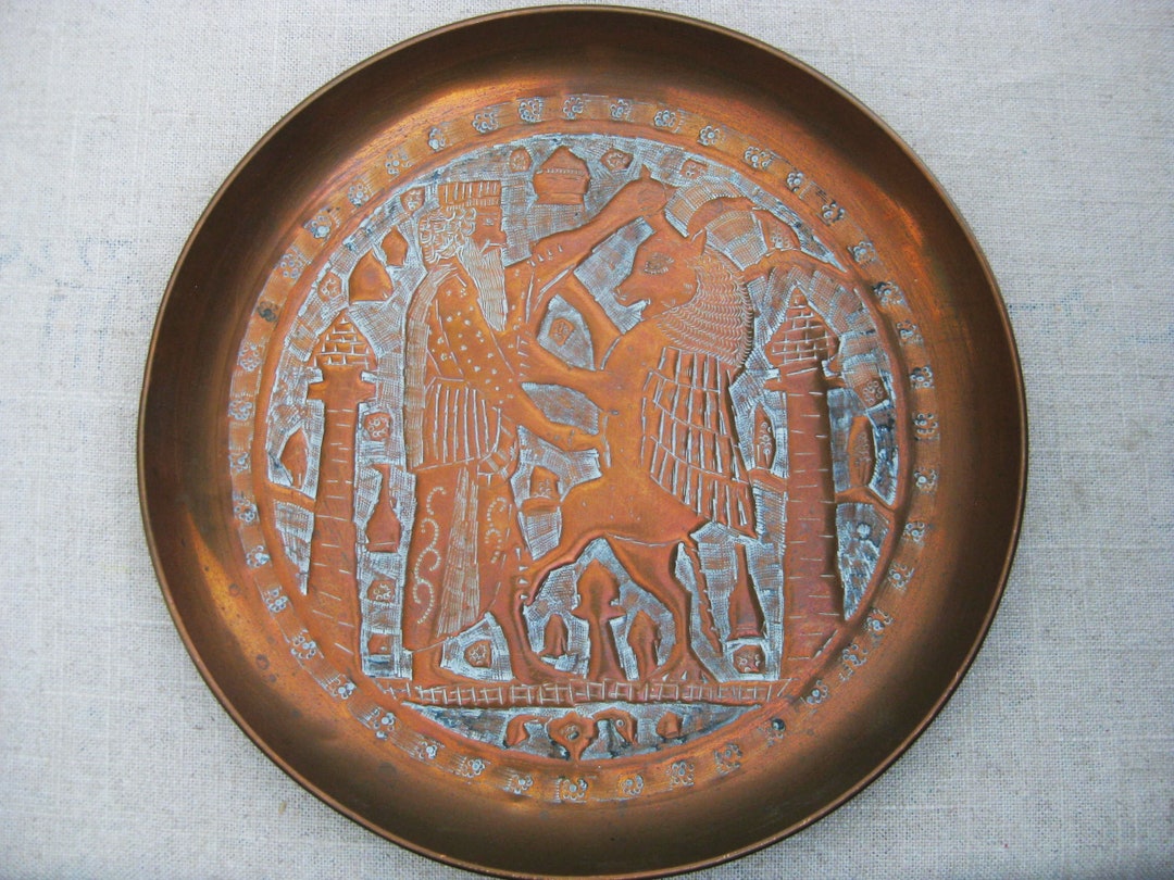 Vintage Repousse Copper Serving Tray, Middle Eastern Worked Metal Mid-century Serving Platter 8 ...