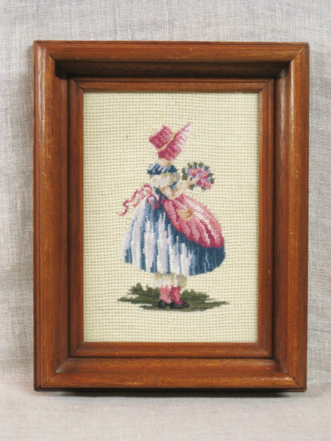 Vintage Needlepoint Set Male and Female Portrait, Petit Point, Pair ...