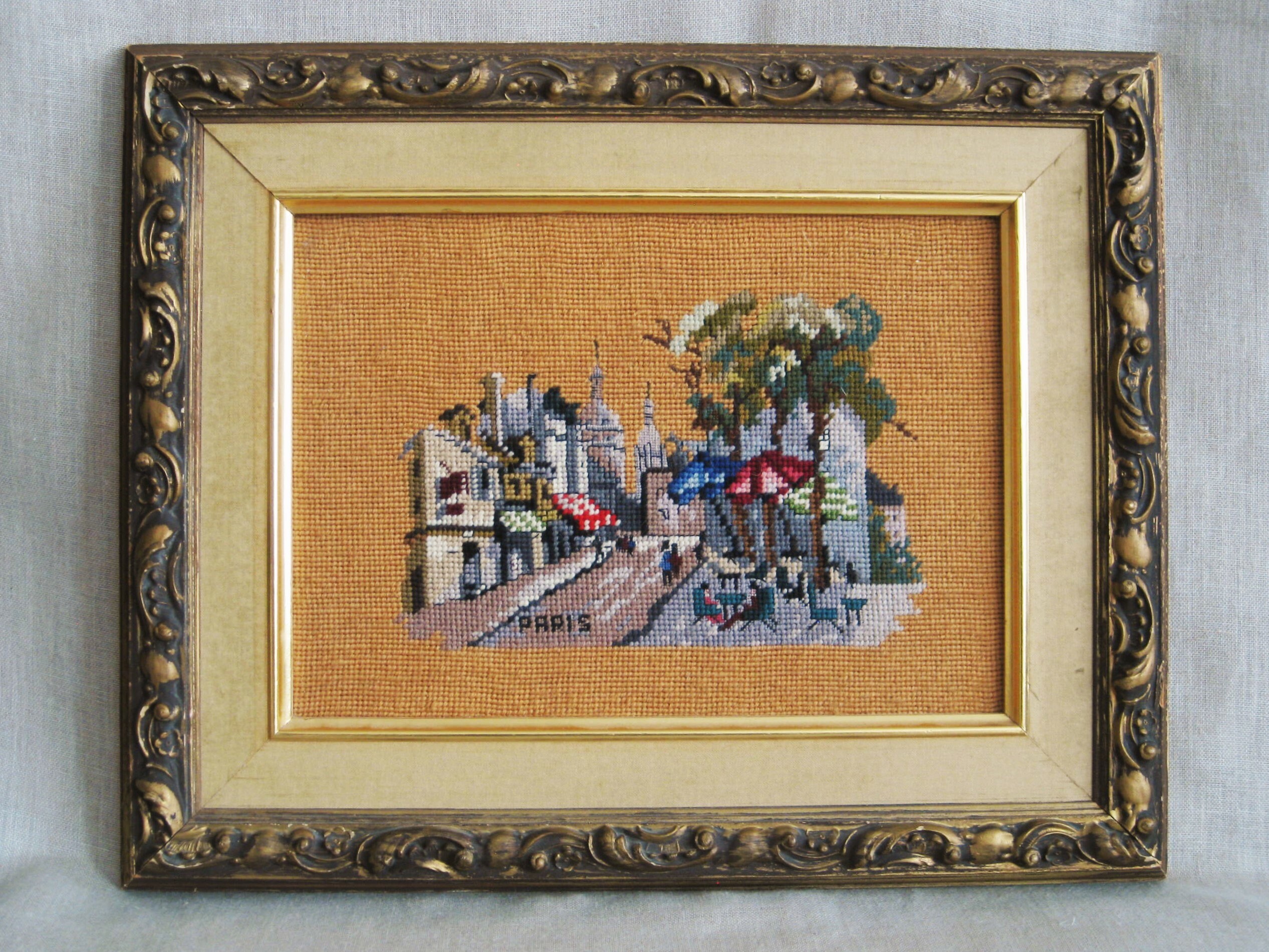 Vintage Needlepoint Paris Street Scene, Architecture, Landscape, France ...