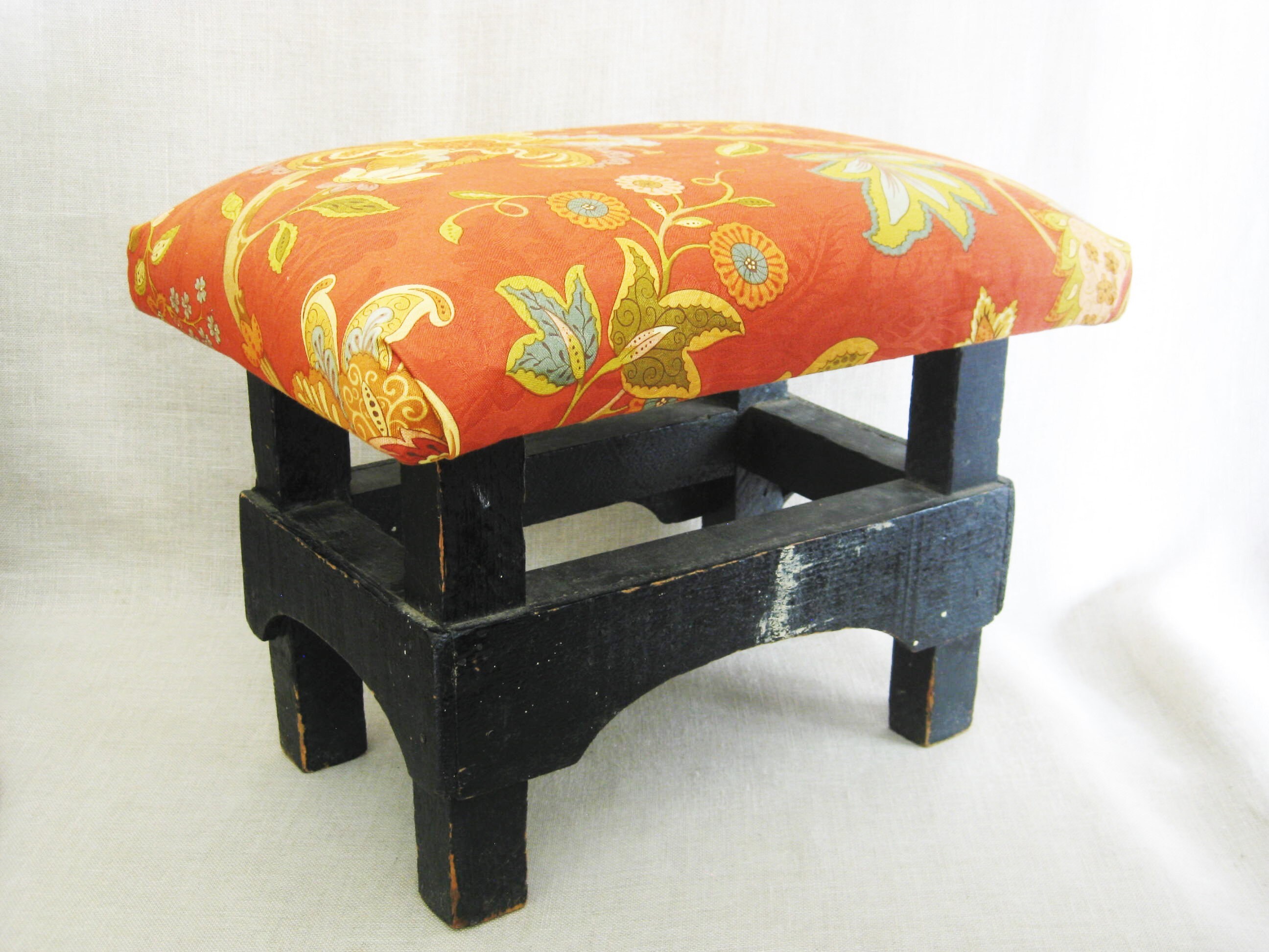 Vintage Footstool, Handmade Primitive, Wooden Base, Rustic Cabin Decor ...