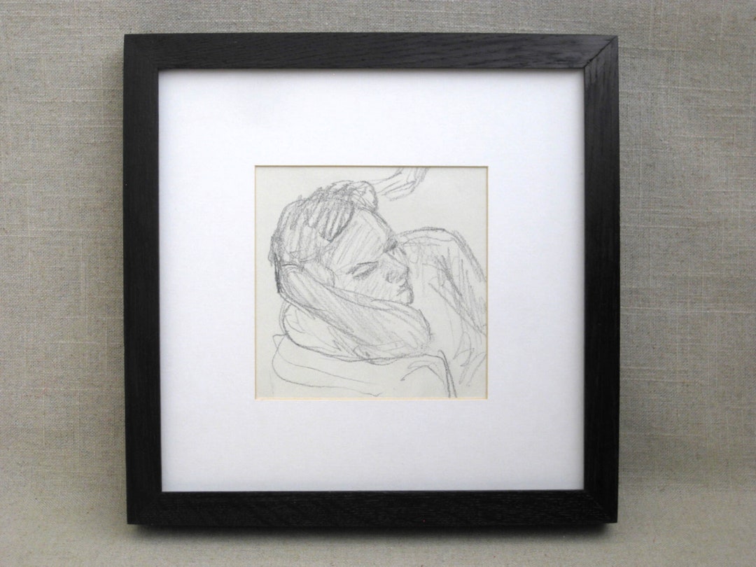 Female Portrait Drawing, Original Pencil on Paper, Framed Vintage Wall ...