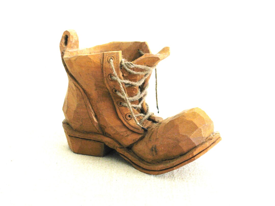 Miniature Folk Art Boot Carving, Shoe Wood Sculpture, Gift for Dad - Etsy