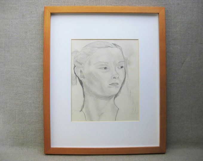 Vintage Female Portrait Drawing, Framed Original Fine Art - Etsy