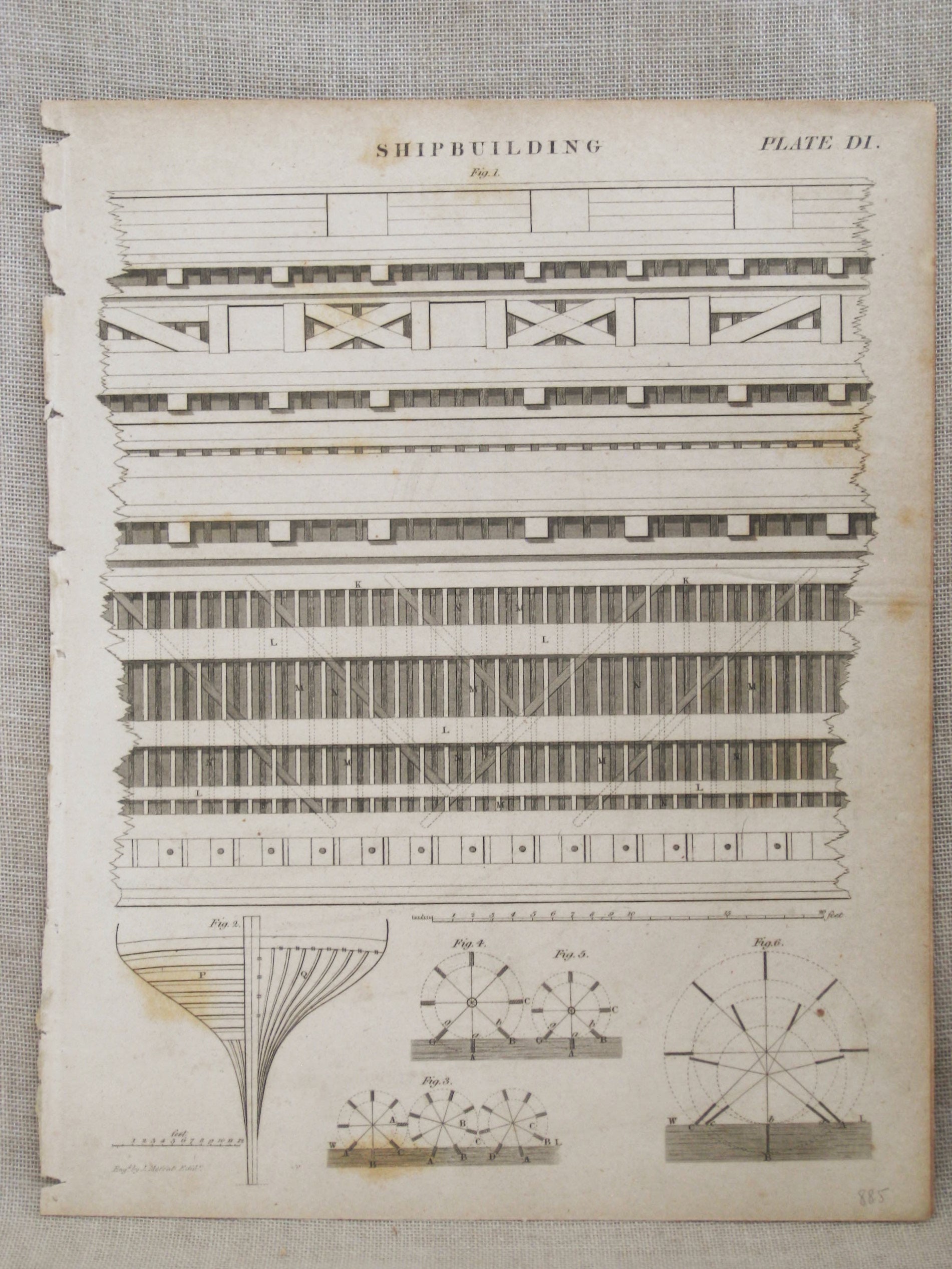 Antique Book Plate Engravings, Ship Building Mechanical Illustration ...