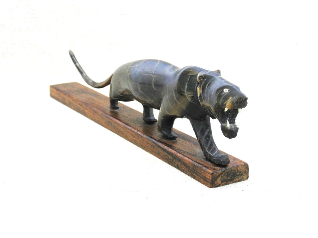 Vintage Carved Horn Tiger Folk Art Sculpture, Animal Man Cave Nature ...