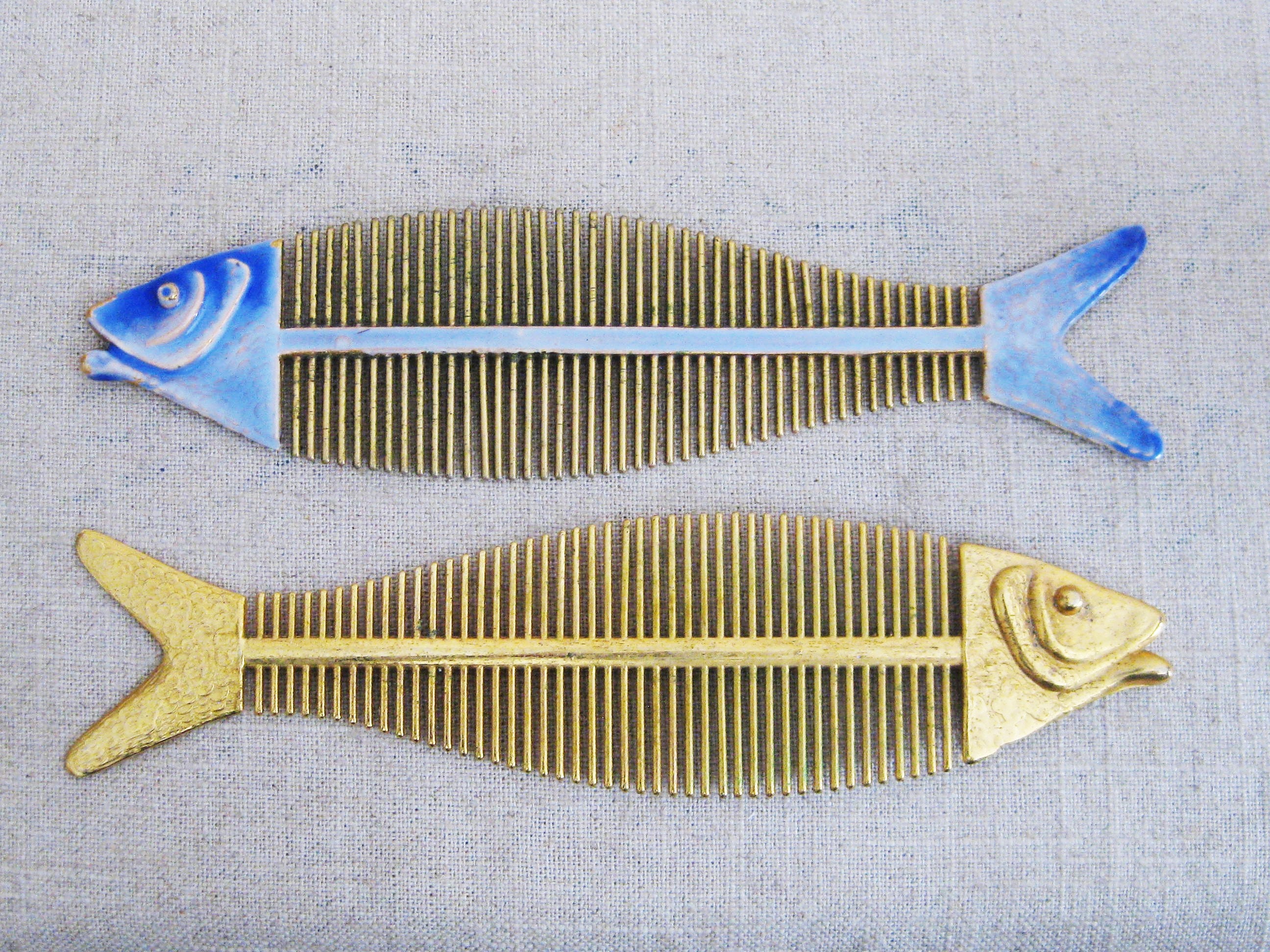 Vintage Metal Comb, Pair, Fish Shaped Hair Care