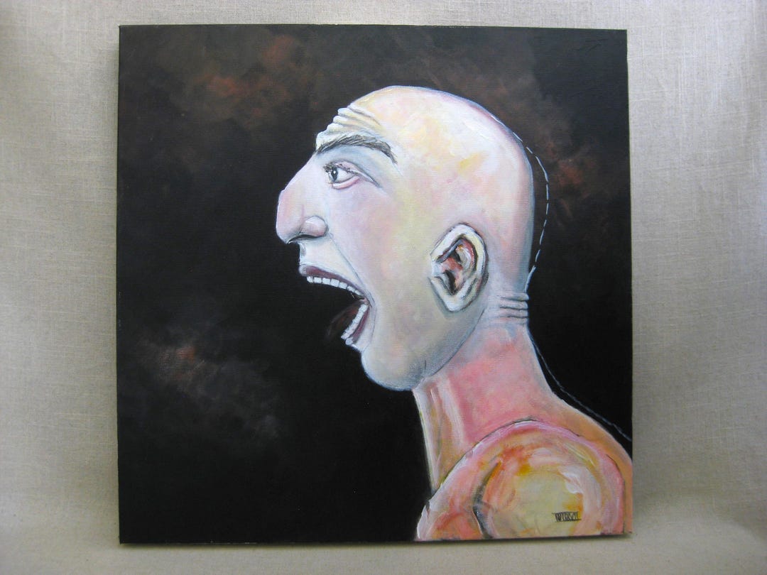 Surreal Male Portrait Paintings Athlete, Original Wall Art Masculine ...