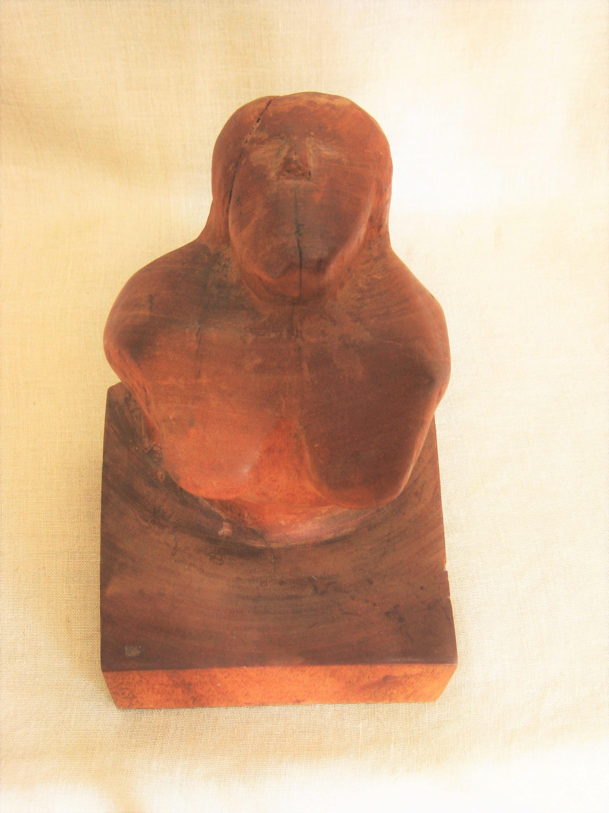 Vintage Female Portrait Bust, Folk Art Hand Carved Sculpture, Wood ...