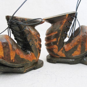 Vintage Wooden Shoe Folk Art Carving Boot Sculpture Miniature Primitive ...