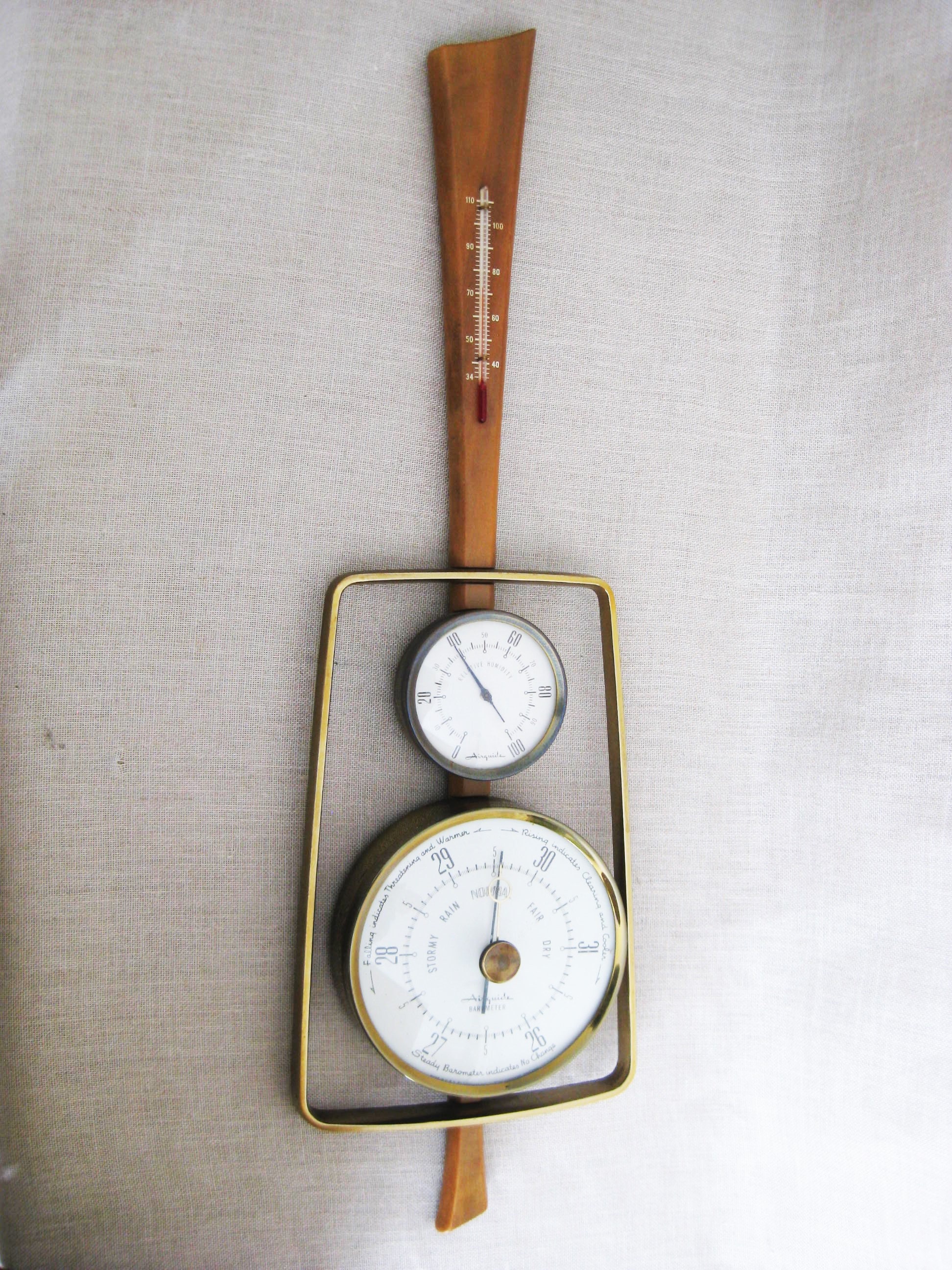 Vintage Mid-Century Barometer, Weather Instrument, Guitar Shape, Wood ...