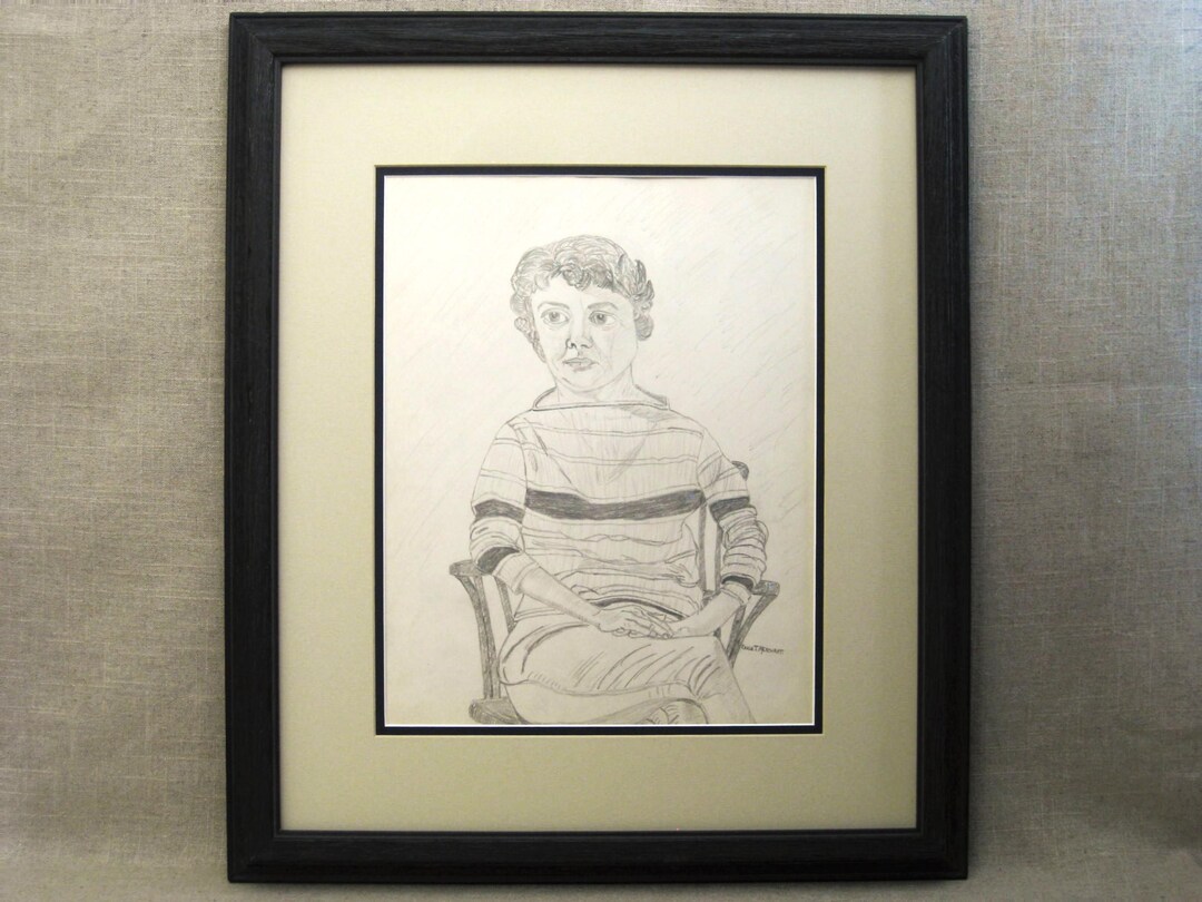 Outsider Female Portrait Drawing, Framed Original Vintage Folk Wall Art ...