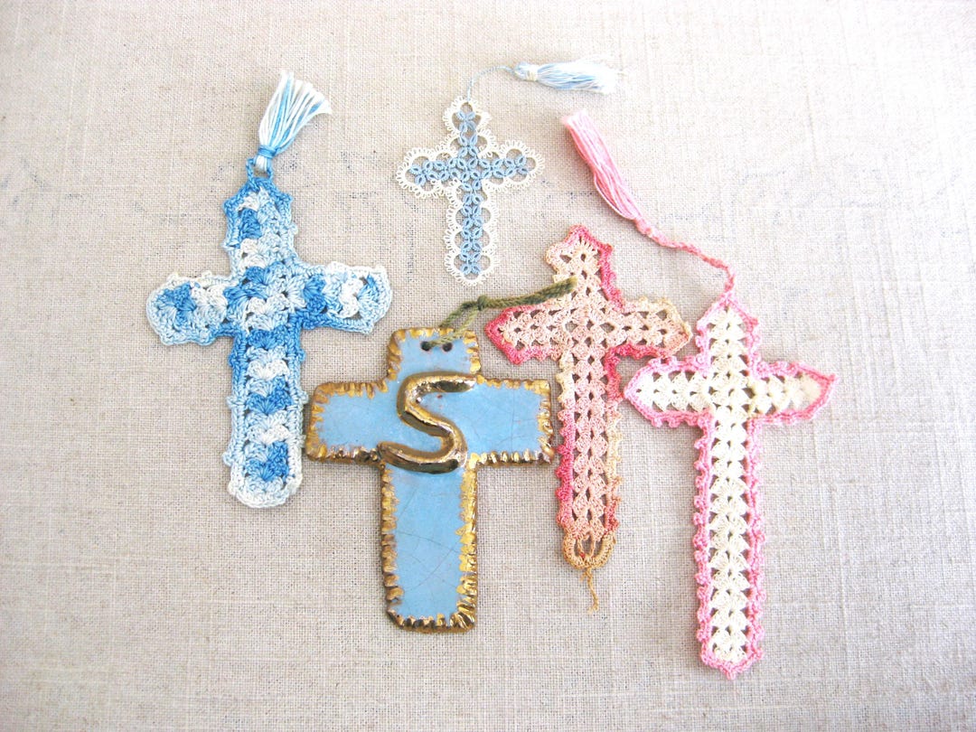 Religious Bookmark, Crocheted Cross for Bible, Vintage Spiritual Gifts ...