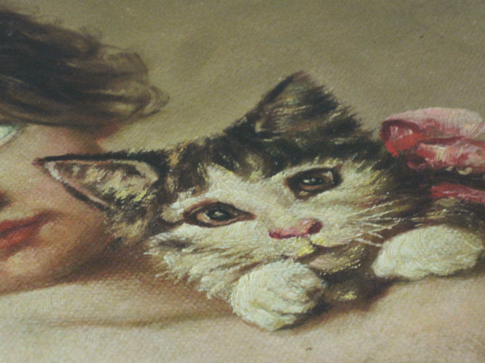 RESERVED Vintage Female Portrait Cat Painting Framed Child Original ...