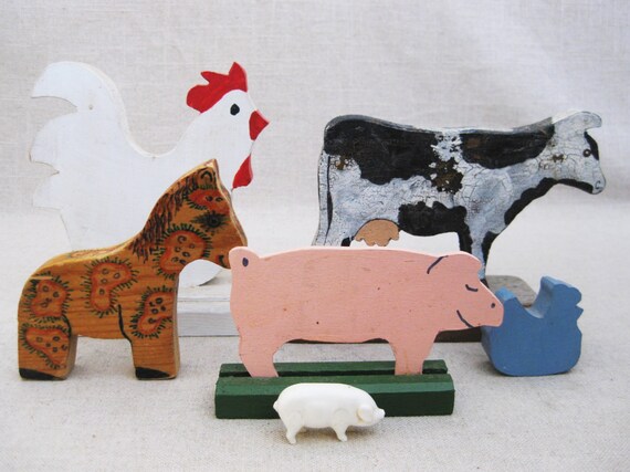 Vintage Wooden Farm Animals Folk Art Animal Sculptures - Etsy