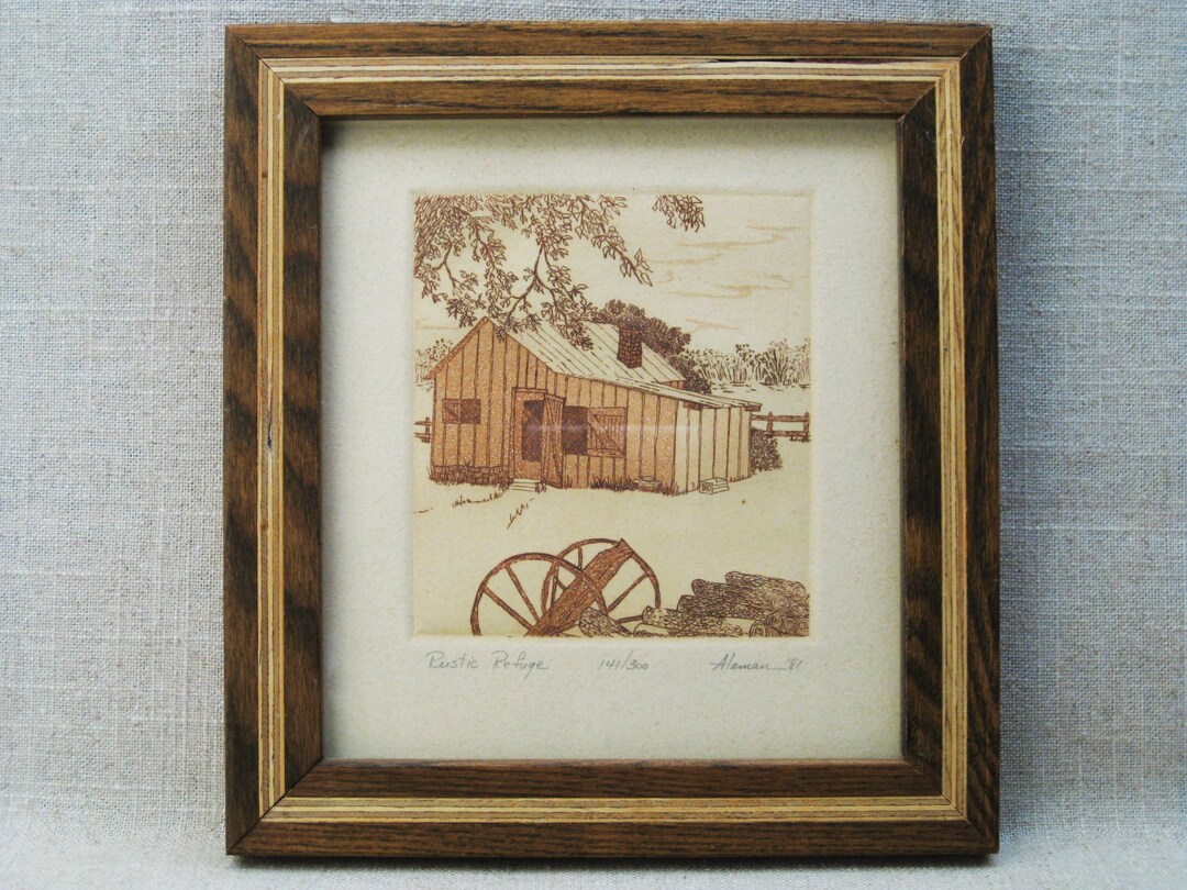 Rural Landscape Engraving, Rustic Barn Scene, Signed Fine Art Print ...