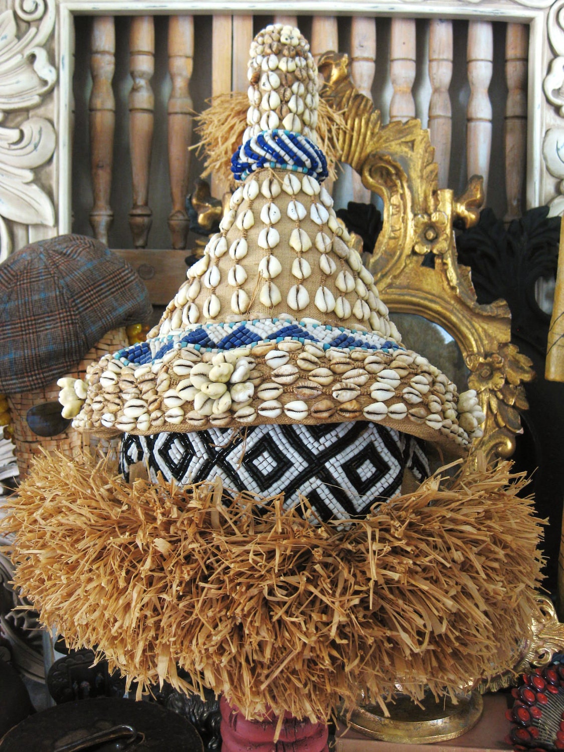 Vintage African Tribal Mask, Folk Art, Kuba Headdress, Ceremonial ...