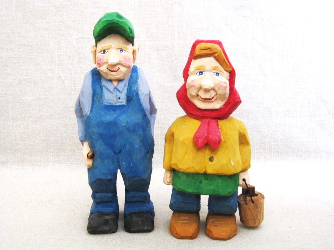 Colorful Folk Art Male Figure Sculpture, Vintage Portrait Wood Carving ...