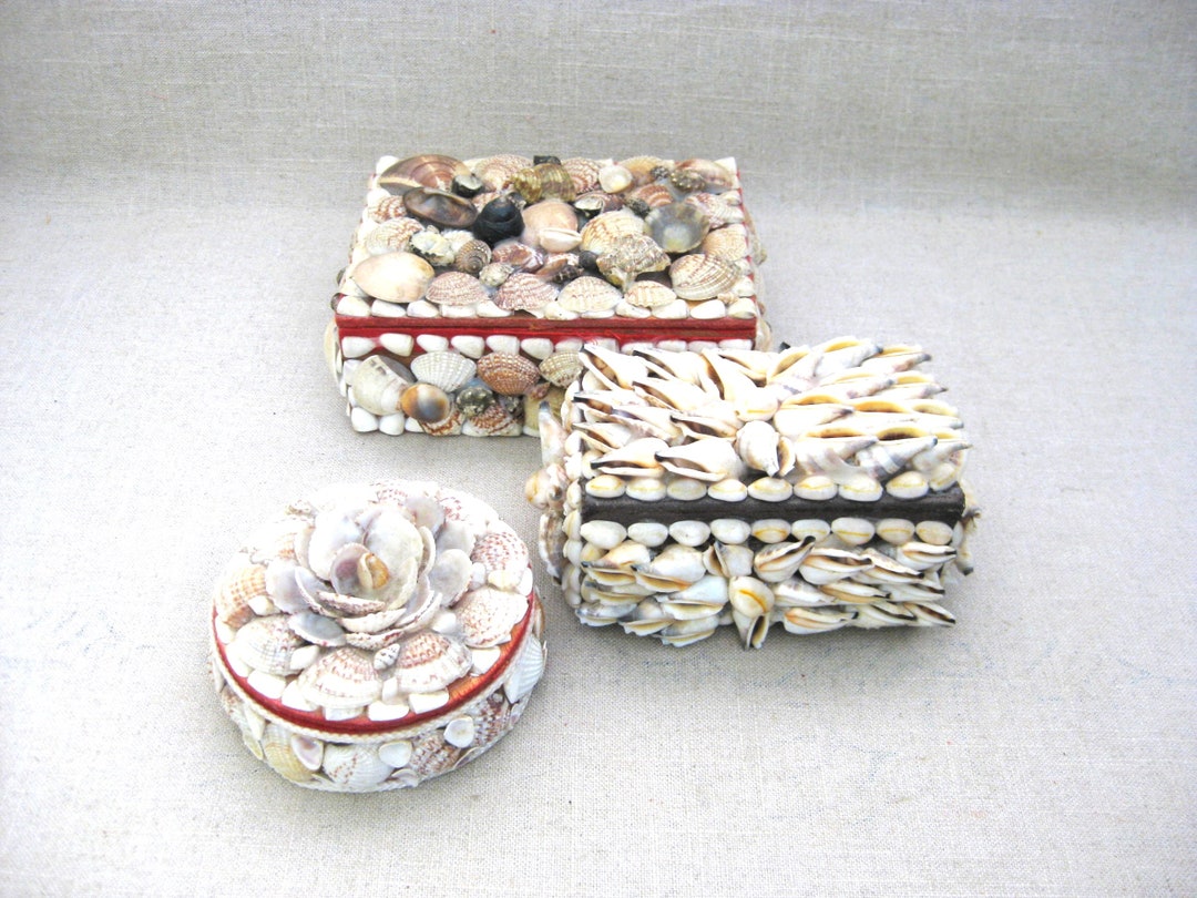 Seashell Trinket Box Collection, Vintage Beach House Décor, Small Desk ...