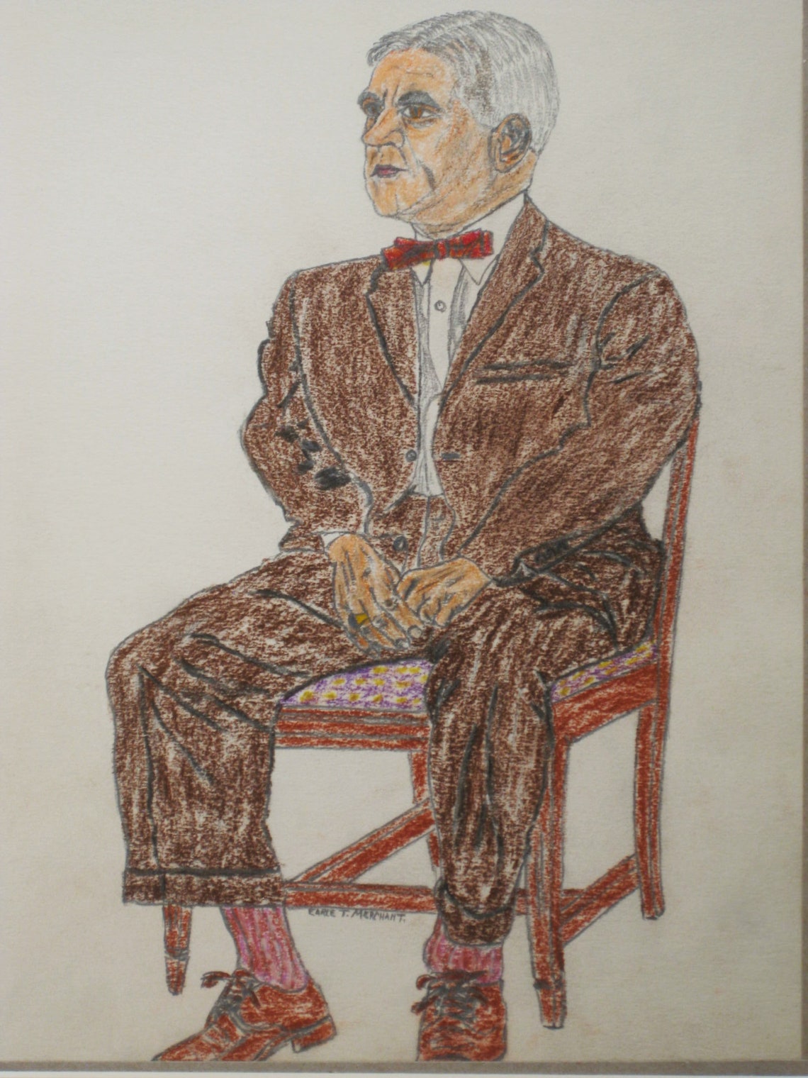 Vintage Male Portrait Drawing Folk Art Framed Original Fine | Etsy