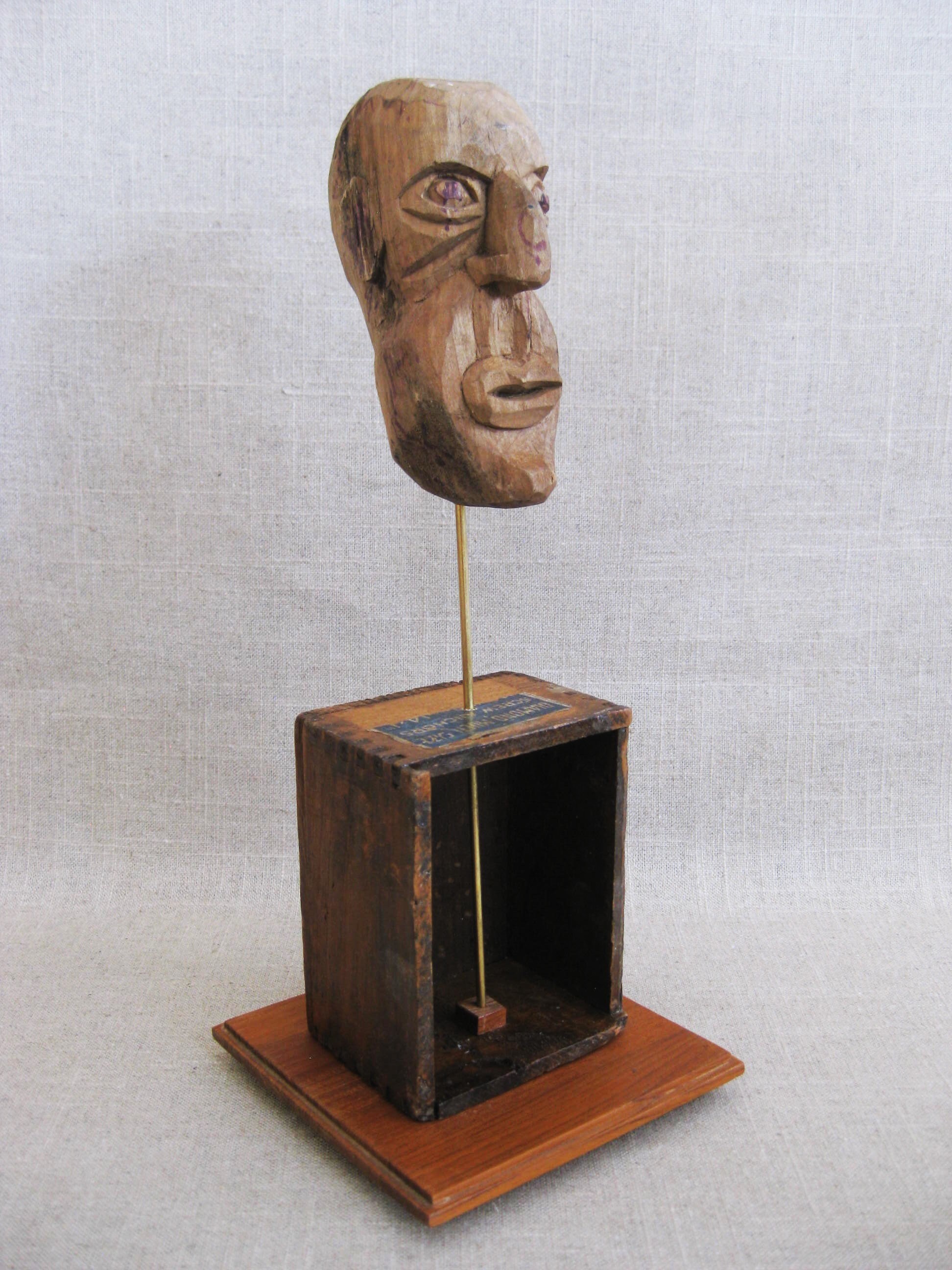 Vintage Male Portrait Folk Art Carving, Hand Carved Sculpture ...