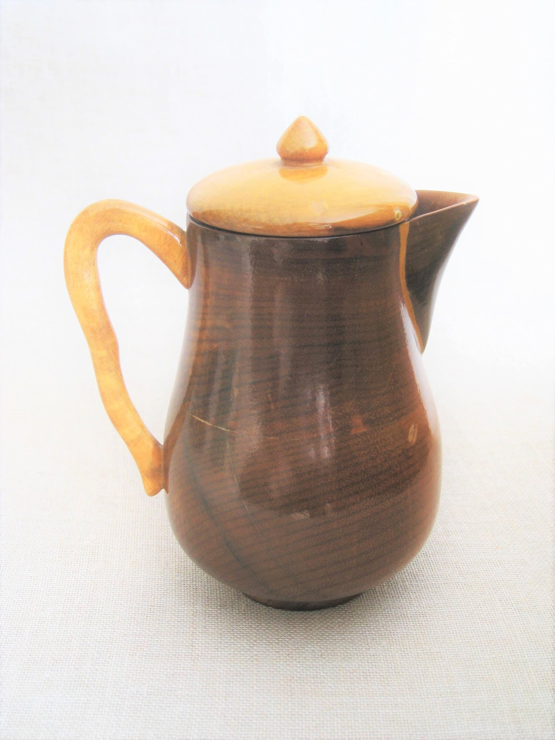 Vintage Hand Carved Myrtle Wood Pitcher, Folk Art, Oregon, Cerila ...