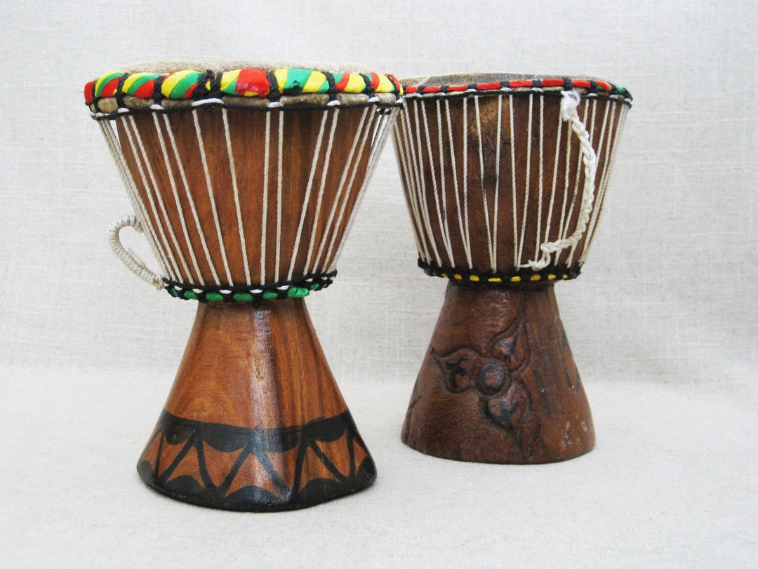 Bongo Drums, Vintage Wood and Hide Tribal Percussion Instruments ...