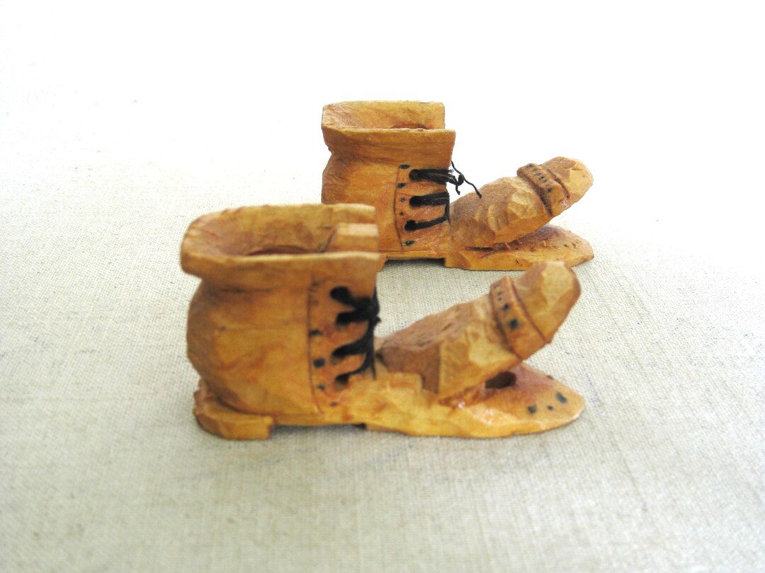 Folk Art Wooden Boot Carving: Rustic Miniature Shoe Sculpture - Etsy