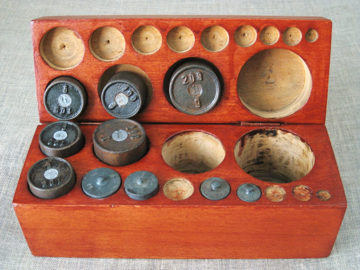 Antique Set of Scale Weights, Measuring, Accessories, Wooden Storage ...