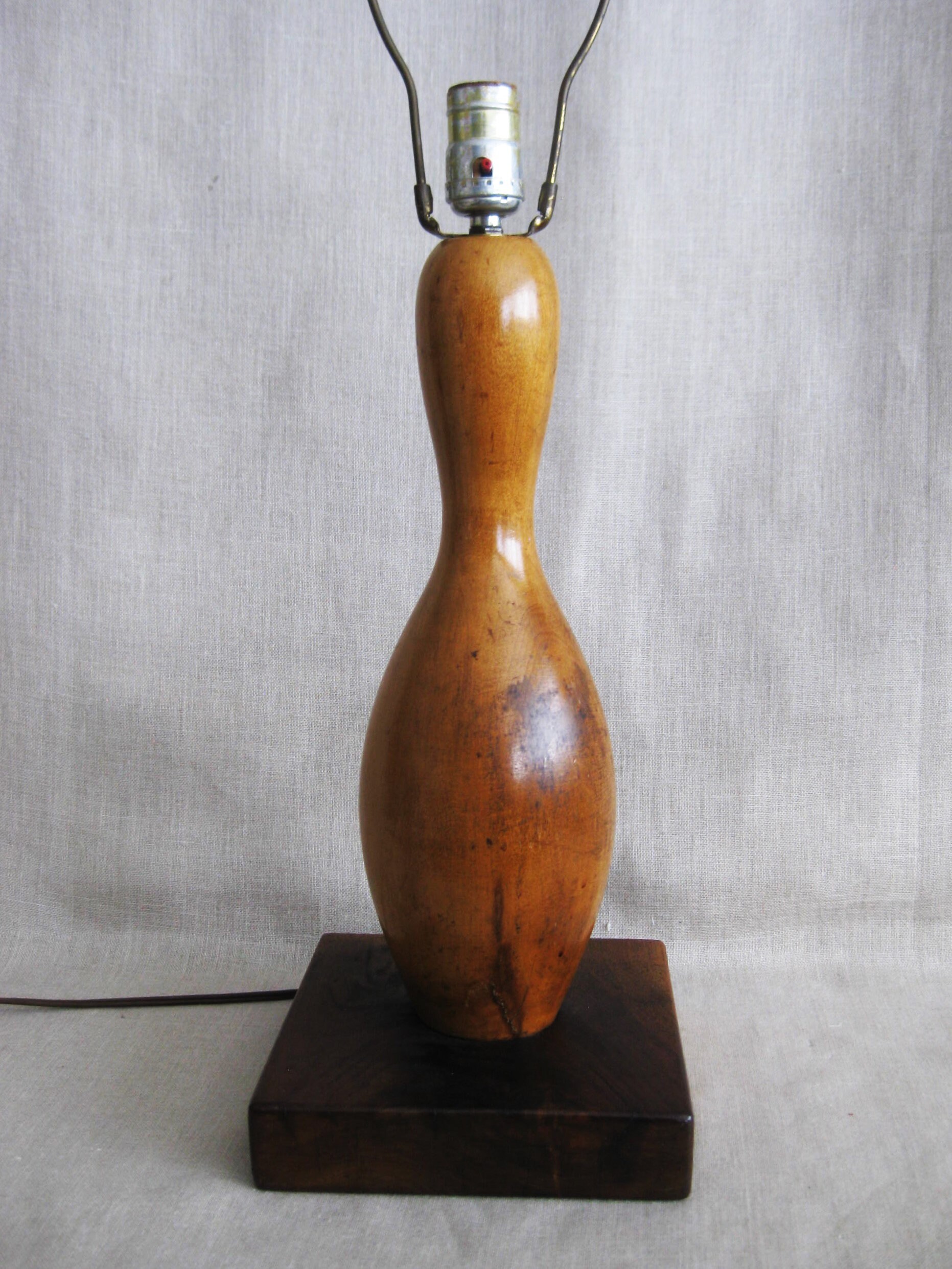 Vintage Folk Art Handmade Wooden Bowling Pin Table Lamp, Sports, Turned ...