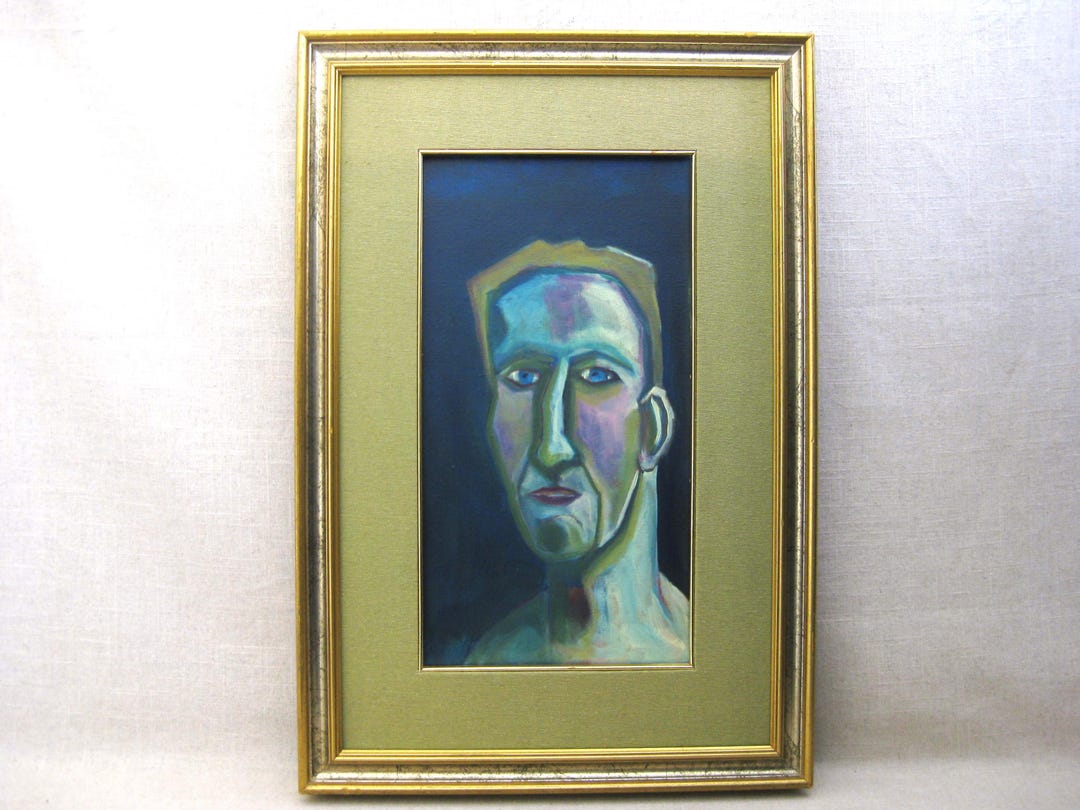 Original Male Portrait Painting, Acrylics on Canvas, Vintage Gold Frame ...
