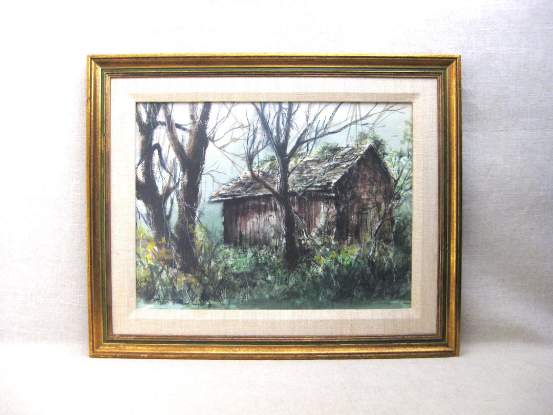 Vintage Barn Landscape Watercolor Painting, Original Signed Richard ...