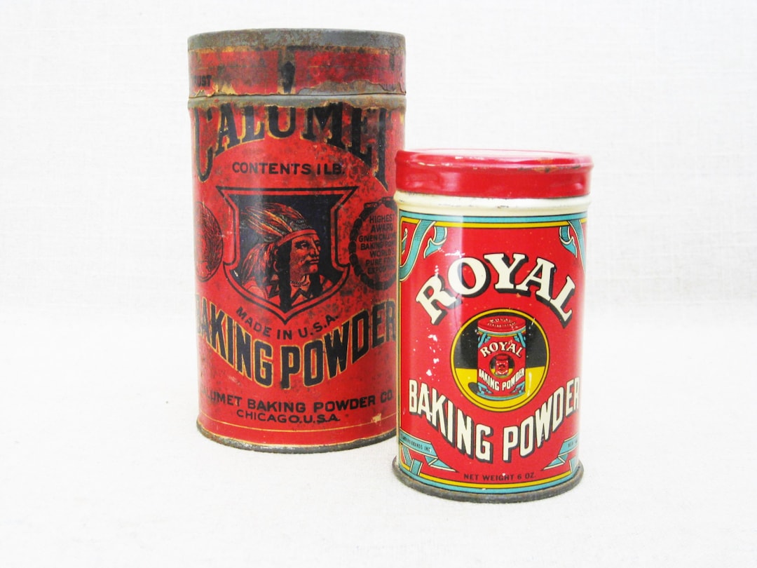 Vintage Baking Powder Canisters Antique Metal Tins Red Rustic Cabin and ...