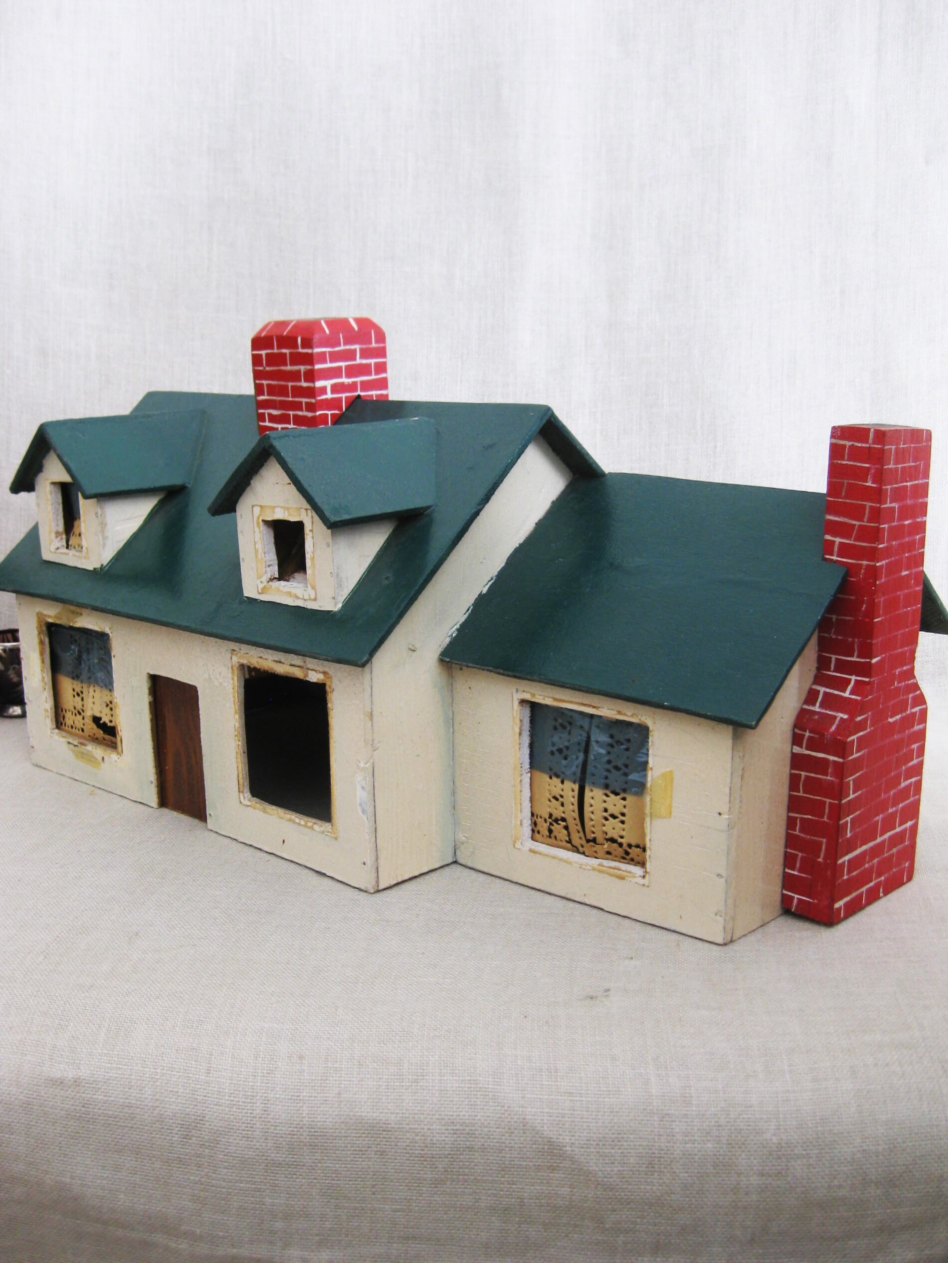 Vintage Folk Art Wooden Doll House, Scale Building, Miniture ...
