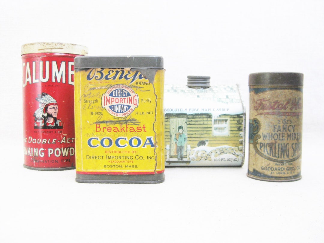 Vintage Food Tins, Kitchen Product Container, Rustic Cabin Cottage and ...