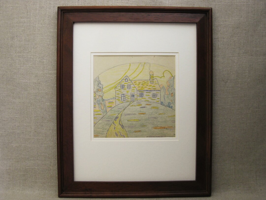 Folk Art Vintage Drawing Naïve Architecture House Rendering Rustic ...