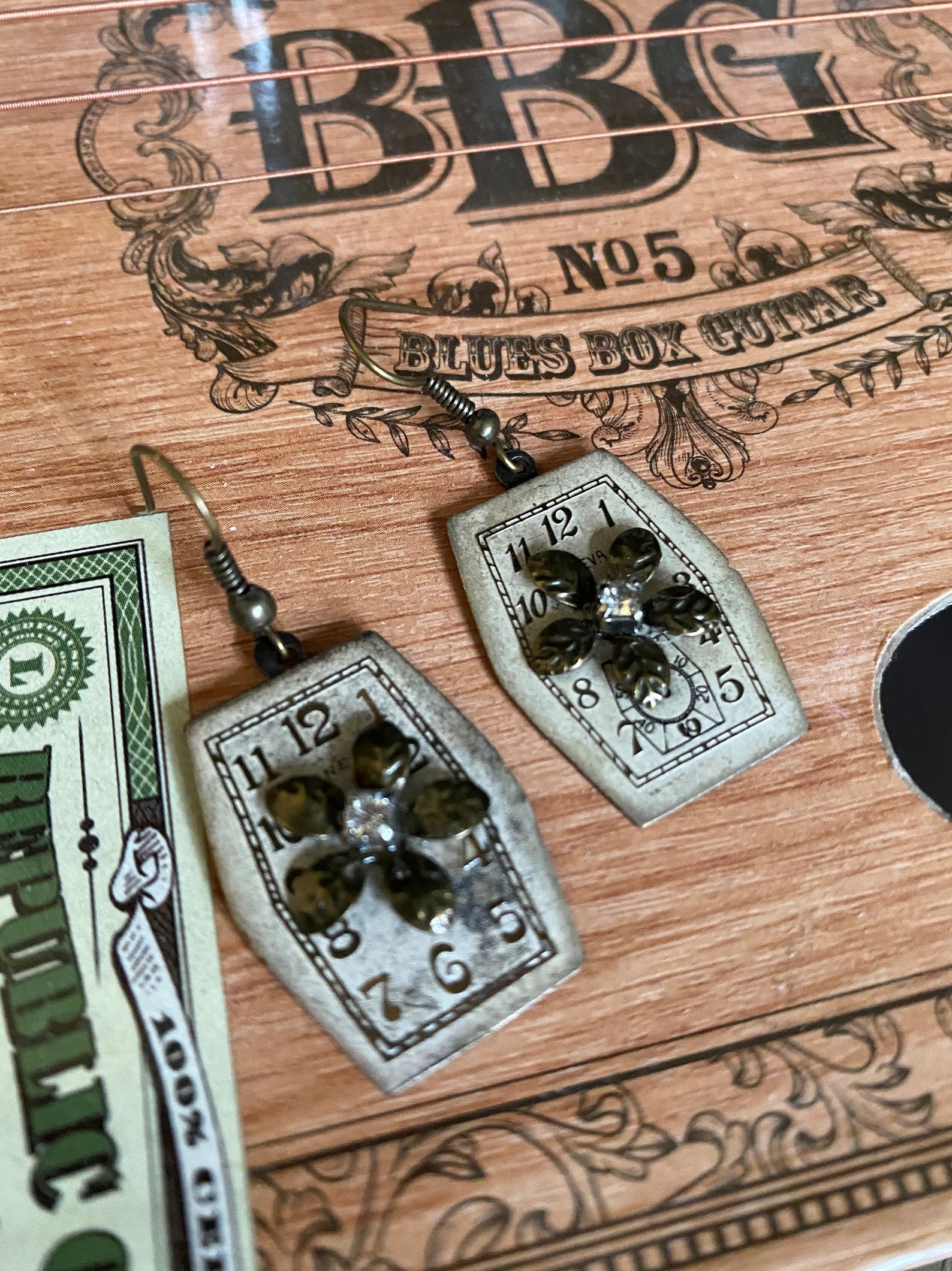 CLOCKWORKS Vintage Watch Dial Earrings With Rhinestones and Metal ...