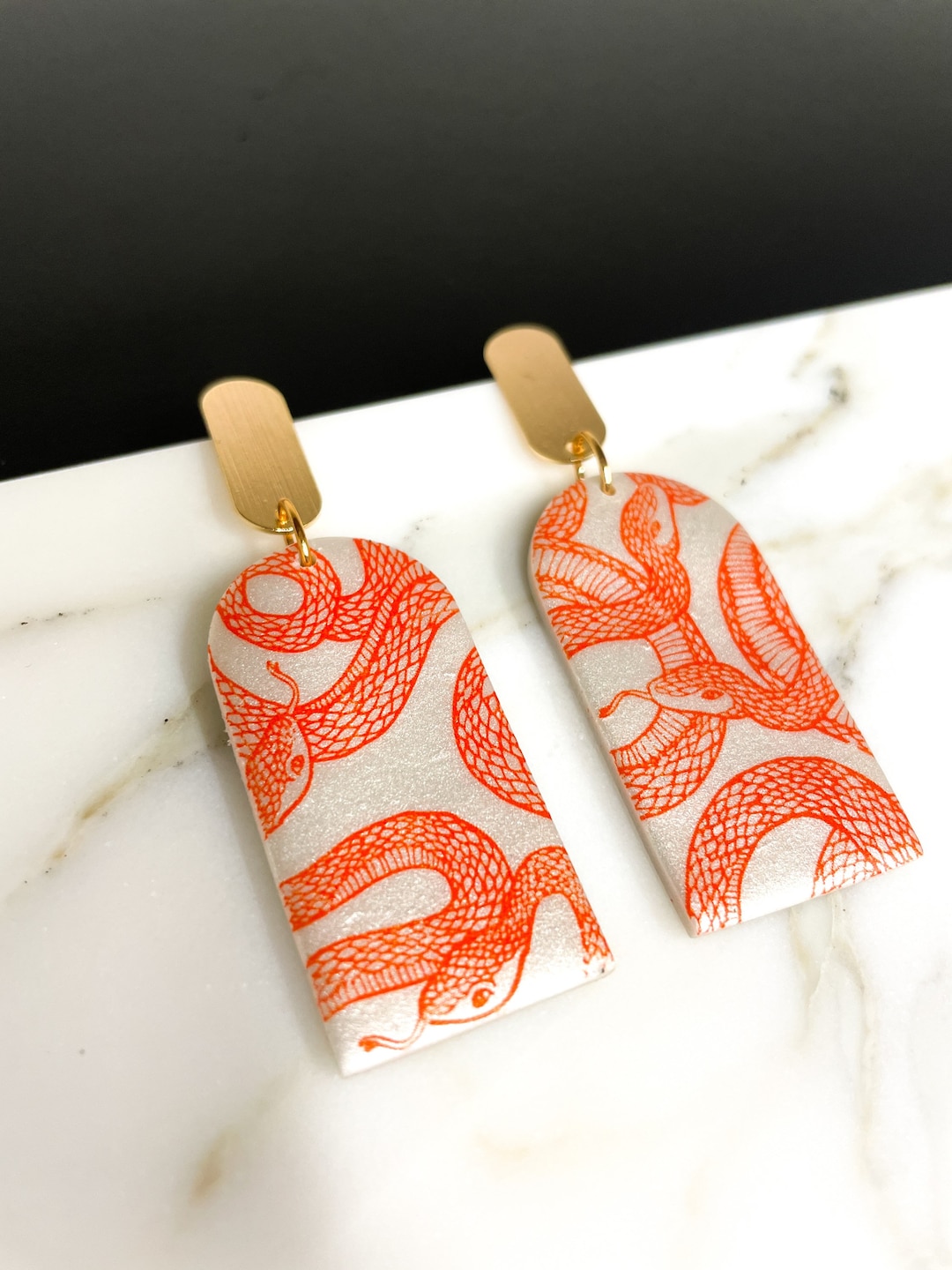 Pearlescent White Arch Tombstone With Orange Snake Silkscreen - Etsy