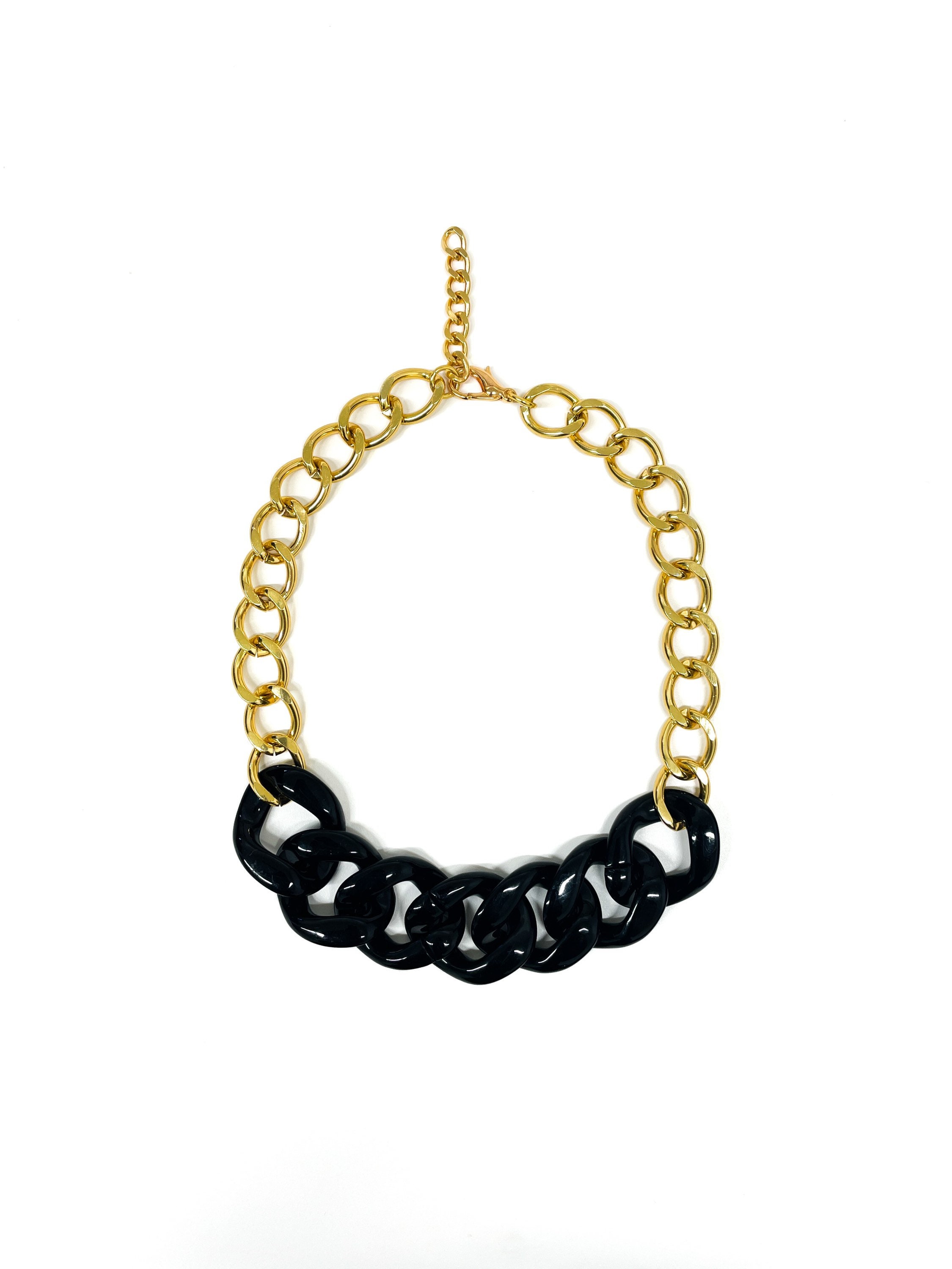 Oversized Black and Gold Statement Chain Necklace - Etsy