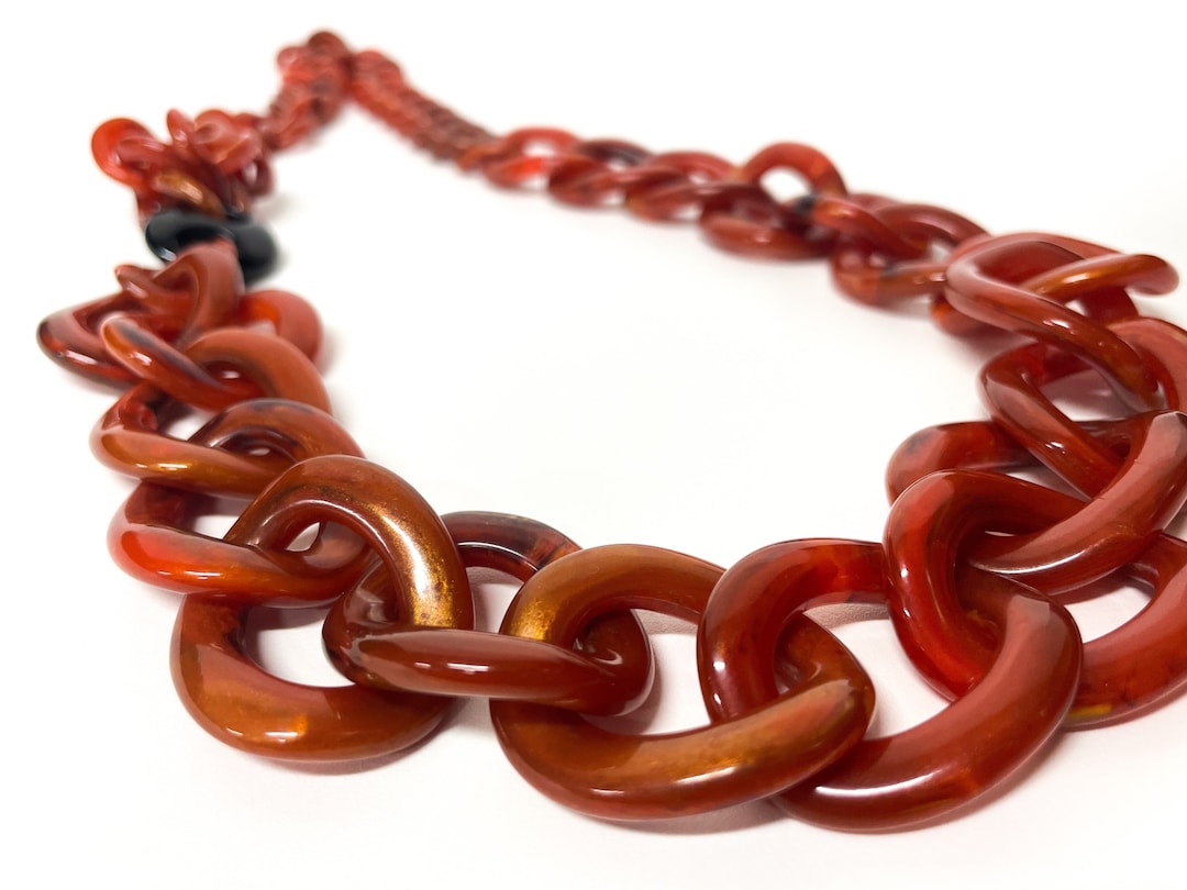 Long Italian Resin Chain Necklace in Red With Black Onyx Link Detail - Etsy
